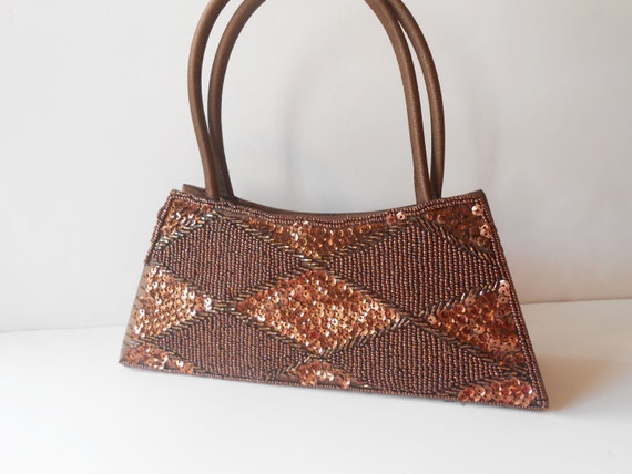 Copper Beaded Evening Bag Vintage Copper Handbag Sparkly