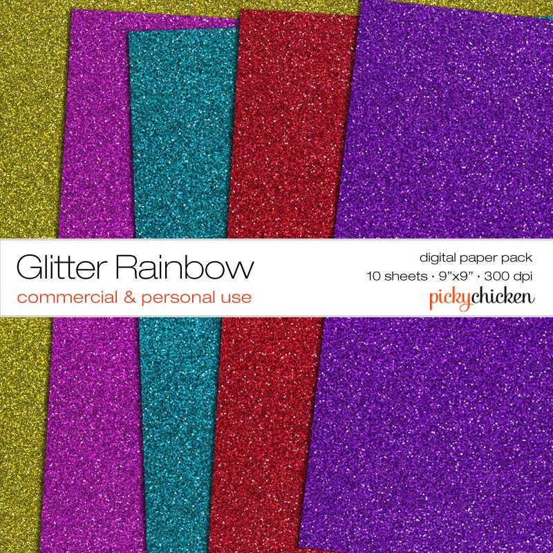 Glitter Rainbow Digital Scrapbook Paper 9x9 by pickychicken