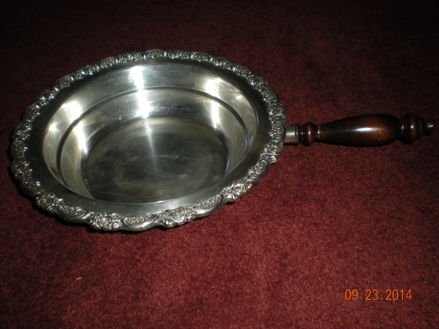 Vintage Silver Plated Serving Pan Oneida Made in USA with Wooden Handle ...