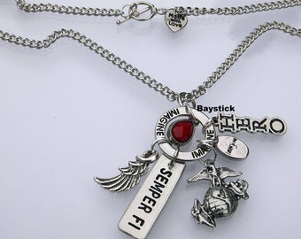 Red Teardrop Hero, EGA Semper Fi "Imagine Circle" Charm Necklace