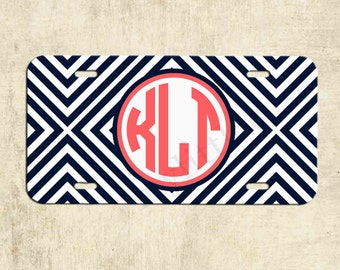 Monogram License Plate Frame Geometric Chevron by mylittlecase