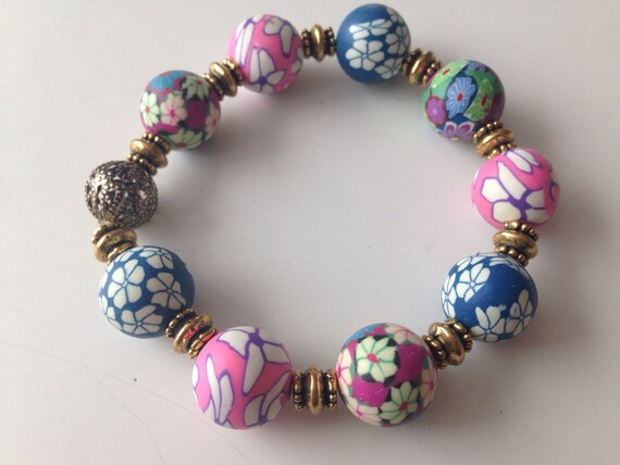 Multi coloured polymer clay bracelet