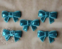 5 Small 1.5" Blue Sequin Bows, Bow Knot Applique, Wholesale Bows, Shiny ...