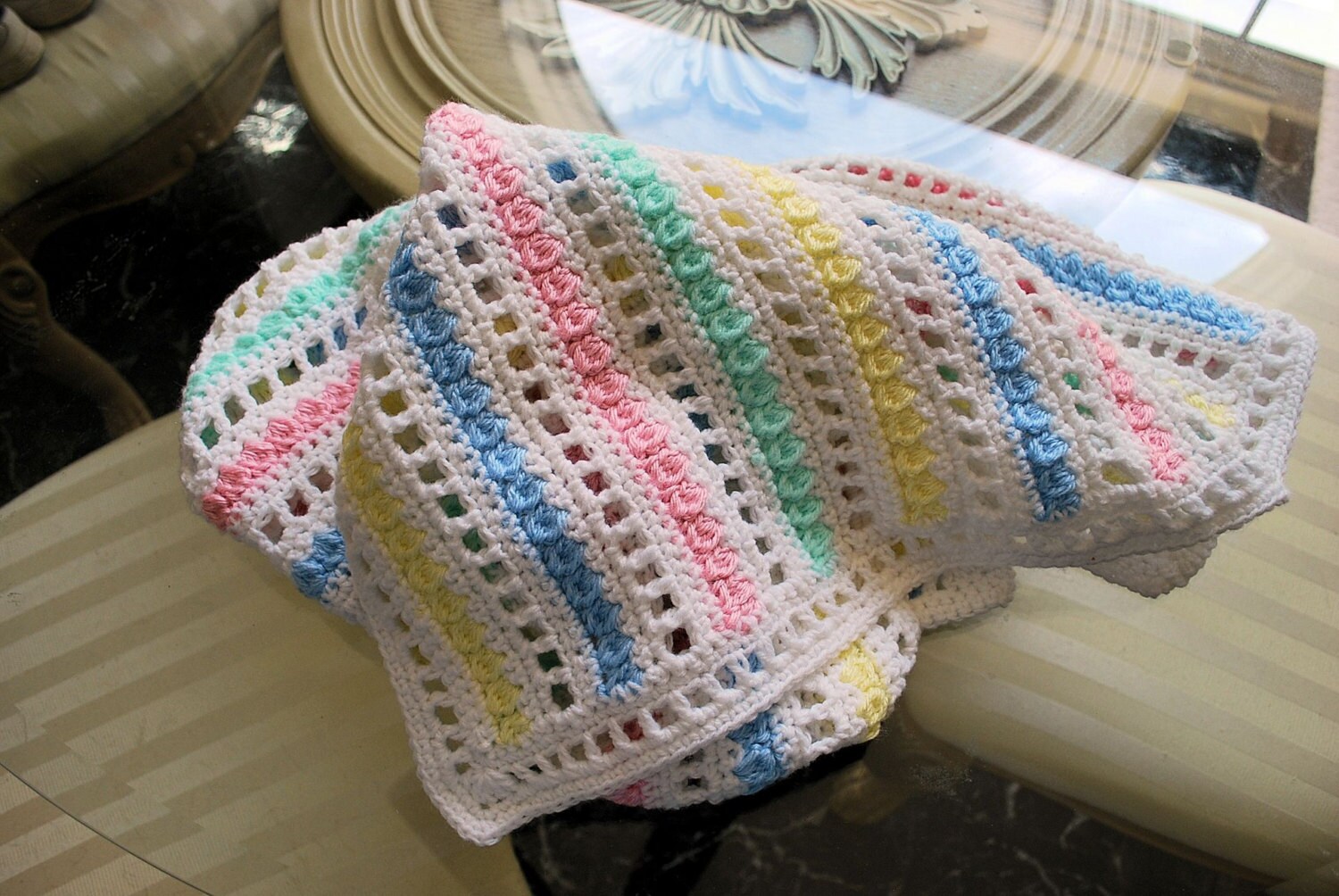 Hand Crochet Multi Color Blanket stroller by AuntieMCrochetCloset