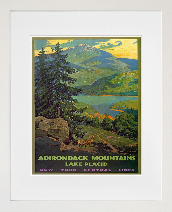 Adirondack Mountains Art Travel Poster Retro Decor Print