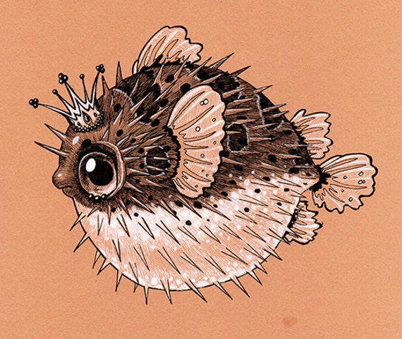 Princess blowfish ink drawing