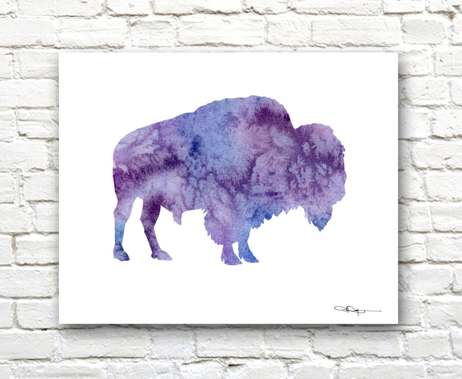 Buffalo Art Print Abstract Bison Watercolor Painting Wall