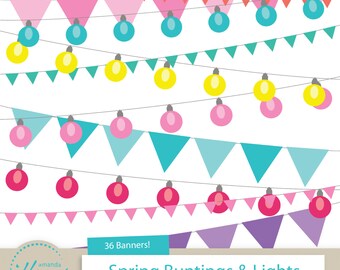 Items similar to Bunting banners clipart: "COLORFUL BUNTING BANNERS ...