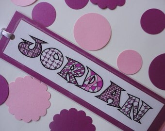 Personalized Bookmark/ "JORDAN" / Magenta and Pink / Great Gift!