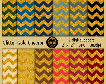 Gold Glitter Chevron Digital Paper. Perfect for scrapbooking ...