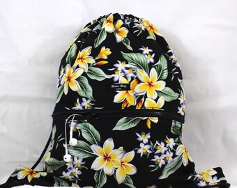 Hawaiian print backpack / drawstring backpack