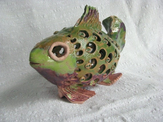 ceramic fish figurine fish sculpture tropical decor by HandsOnClay