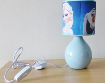 Handcrafted Frozen bedside lamp / lamp shade and base ~ Girls blue bedroom