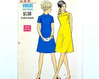 60s Mod A-Line Dress Pattern High Round Neck Sleeveless Short Sleeves ...