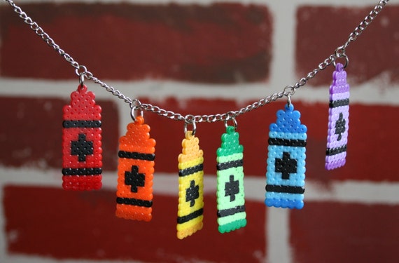 Items similar to Crayola Style Crayon Perler Bead Necklace on Etsy