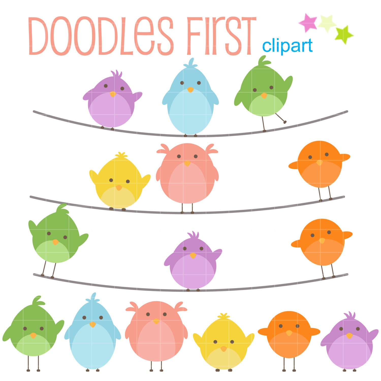 Cute Birds On Wire Clip Art for Scrapbooking Card Making