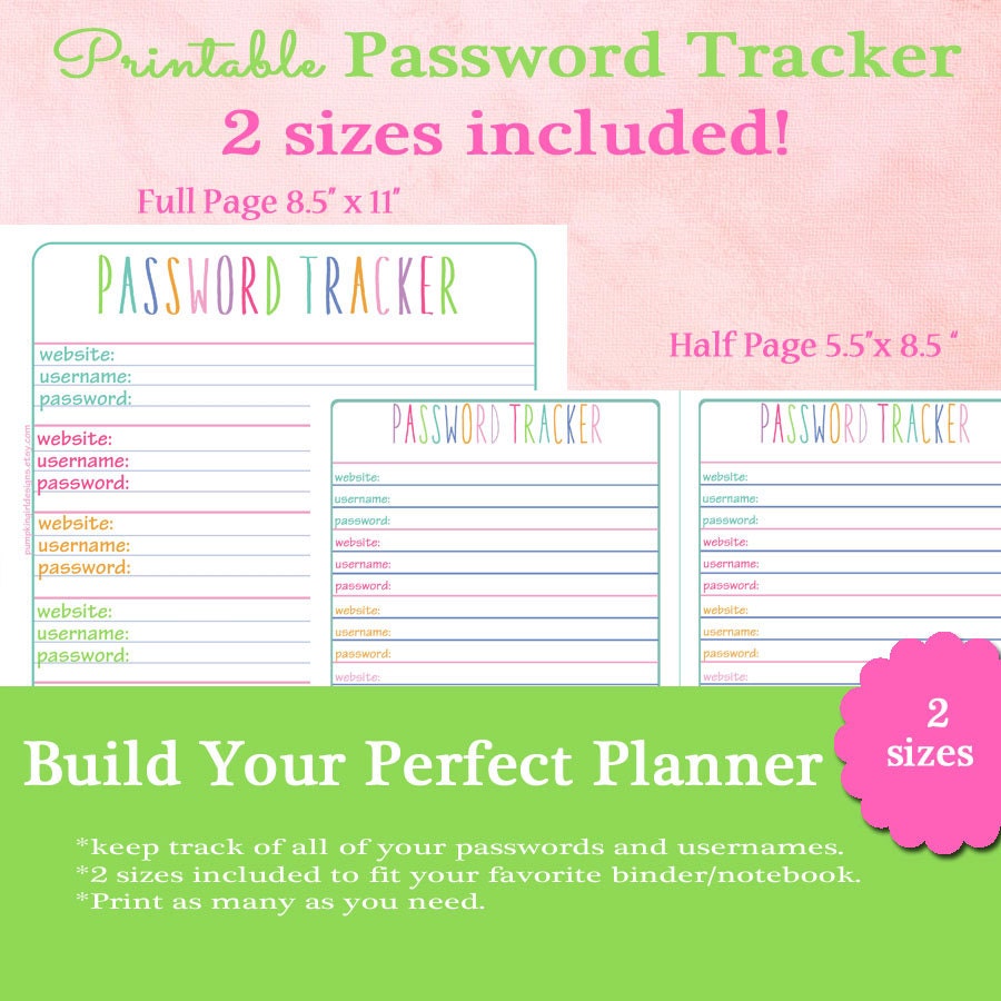 Printable Password Tracker
