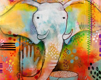 Ganesha Clears the Way, Red and Orange with Turquoise Painting ...