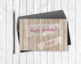 Rustic Birthday Card Printable - Digital File, Instant Download - XOXO