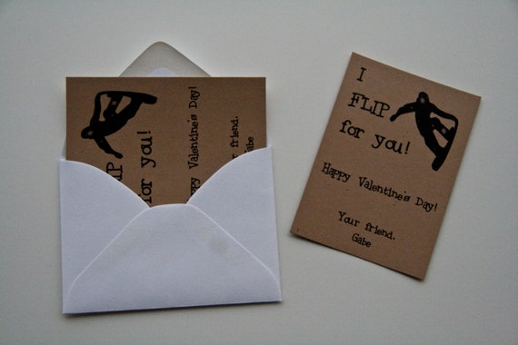 Items similar to Snowboard Valentine's Day Card Class Valentines Set of ...
