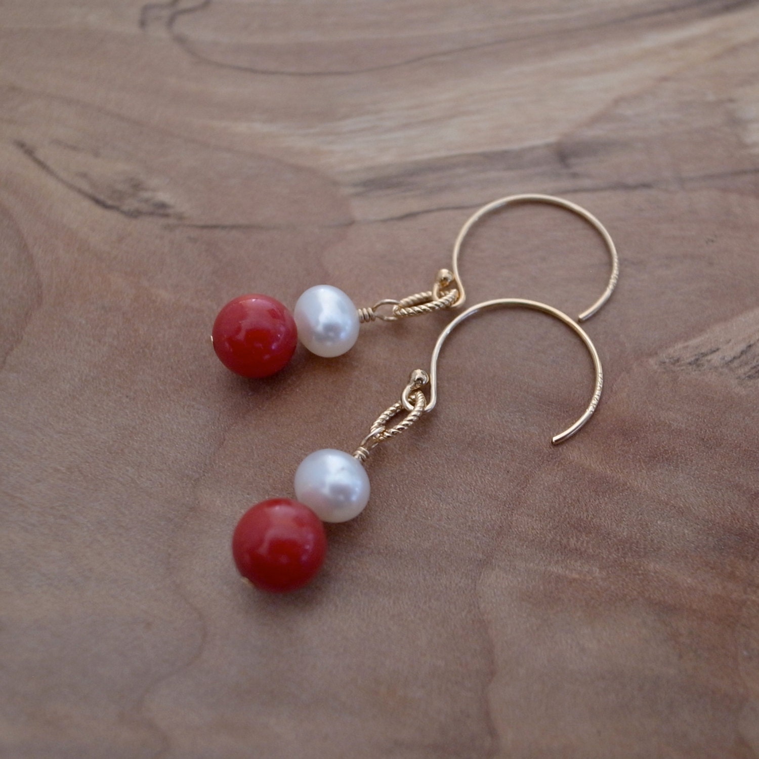 Petite Red Coral Earrings Gold Coral Earrings Gold Filled