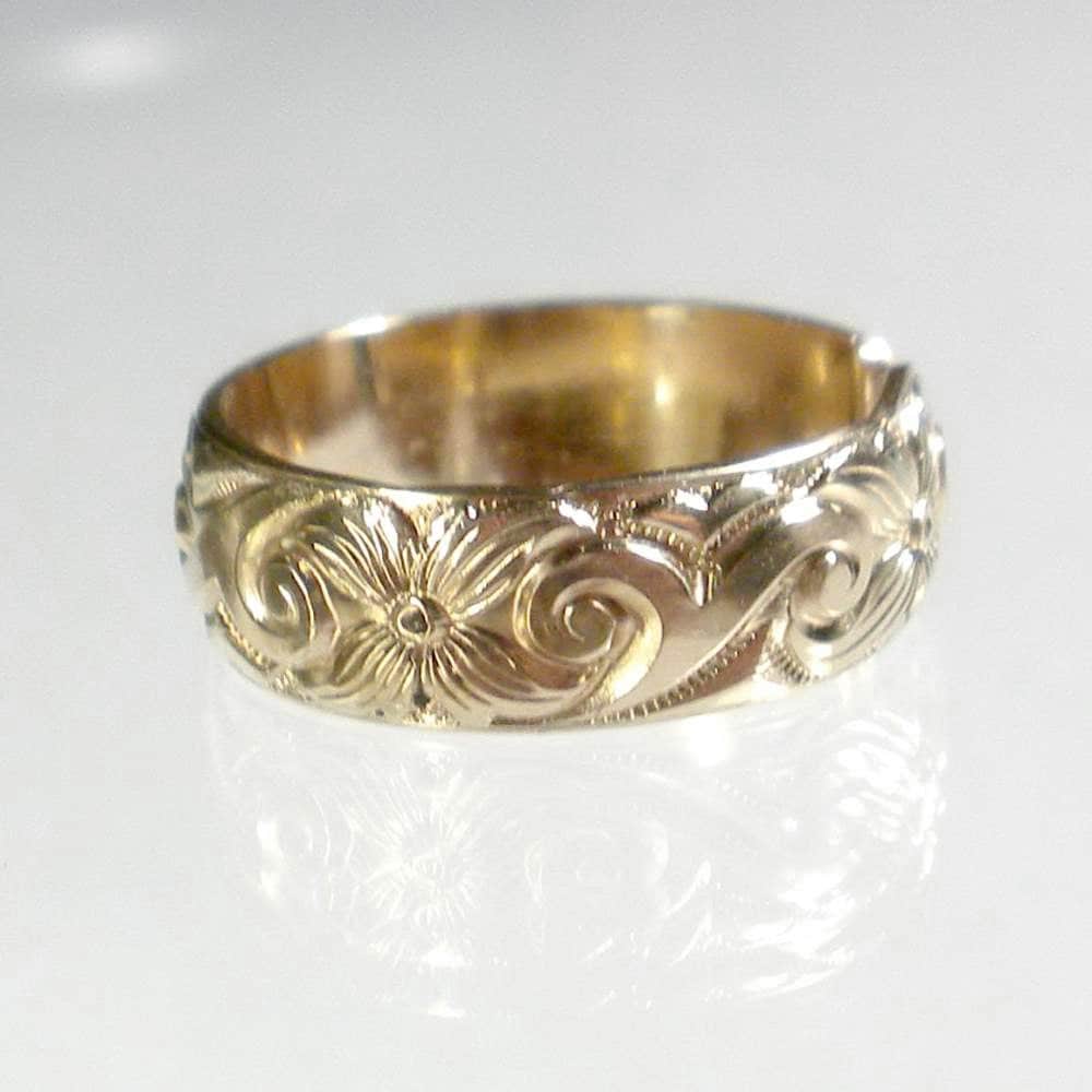 Gold Band Ring Wide band ring Adjustable Ring Patterned