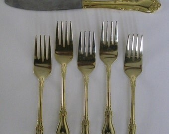 Alco Stainless China 5 Forks and Knife Gold Flatware Silverware ...