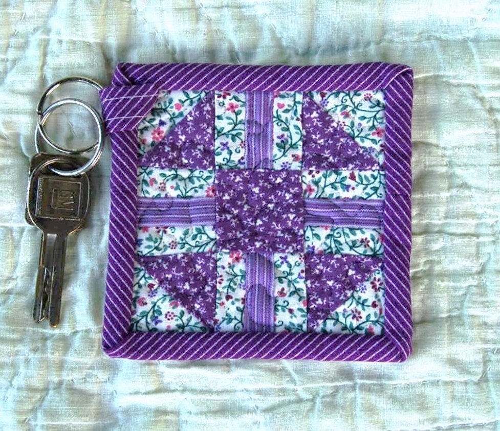 Quilted Key Chain Mini Quilt Block Keychain 3 inch