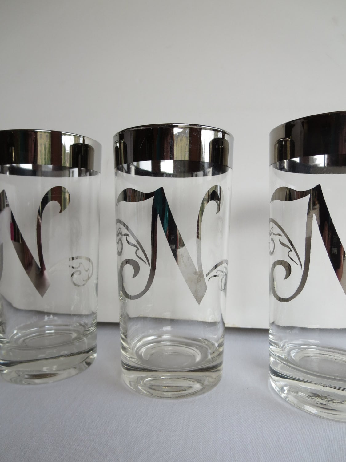 Vintage Silver Rimmed Monogrammed Glasses – Monogrammed with N – Set of ...
