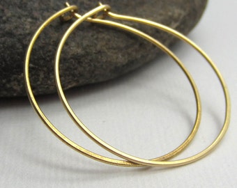 Brass Hoops Earrings. Shiny Hammered Small Golden Hoops. Pure Brass ...