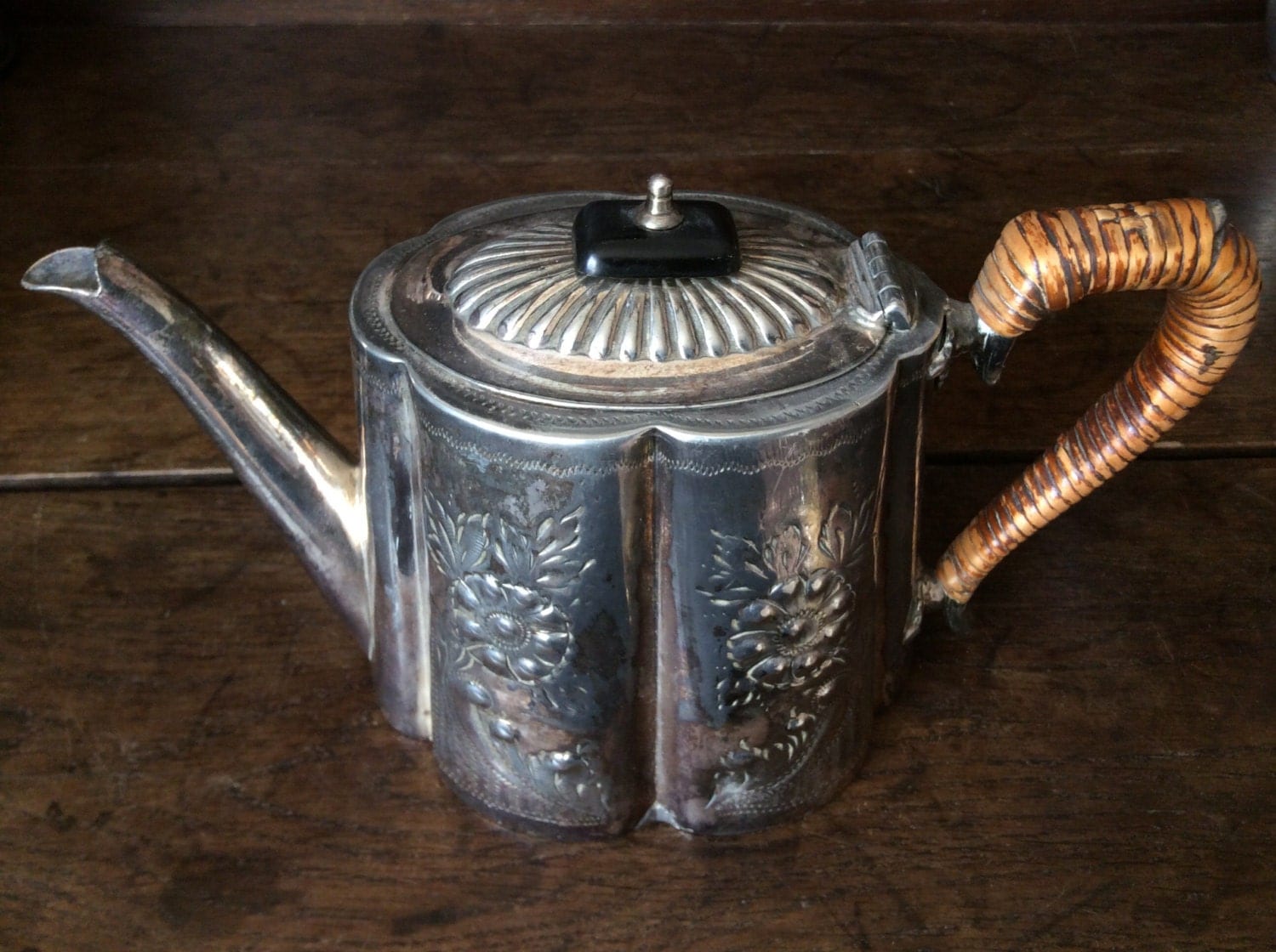 Vintage English ornate tea pot with rattan handle circa 1950’s ...