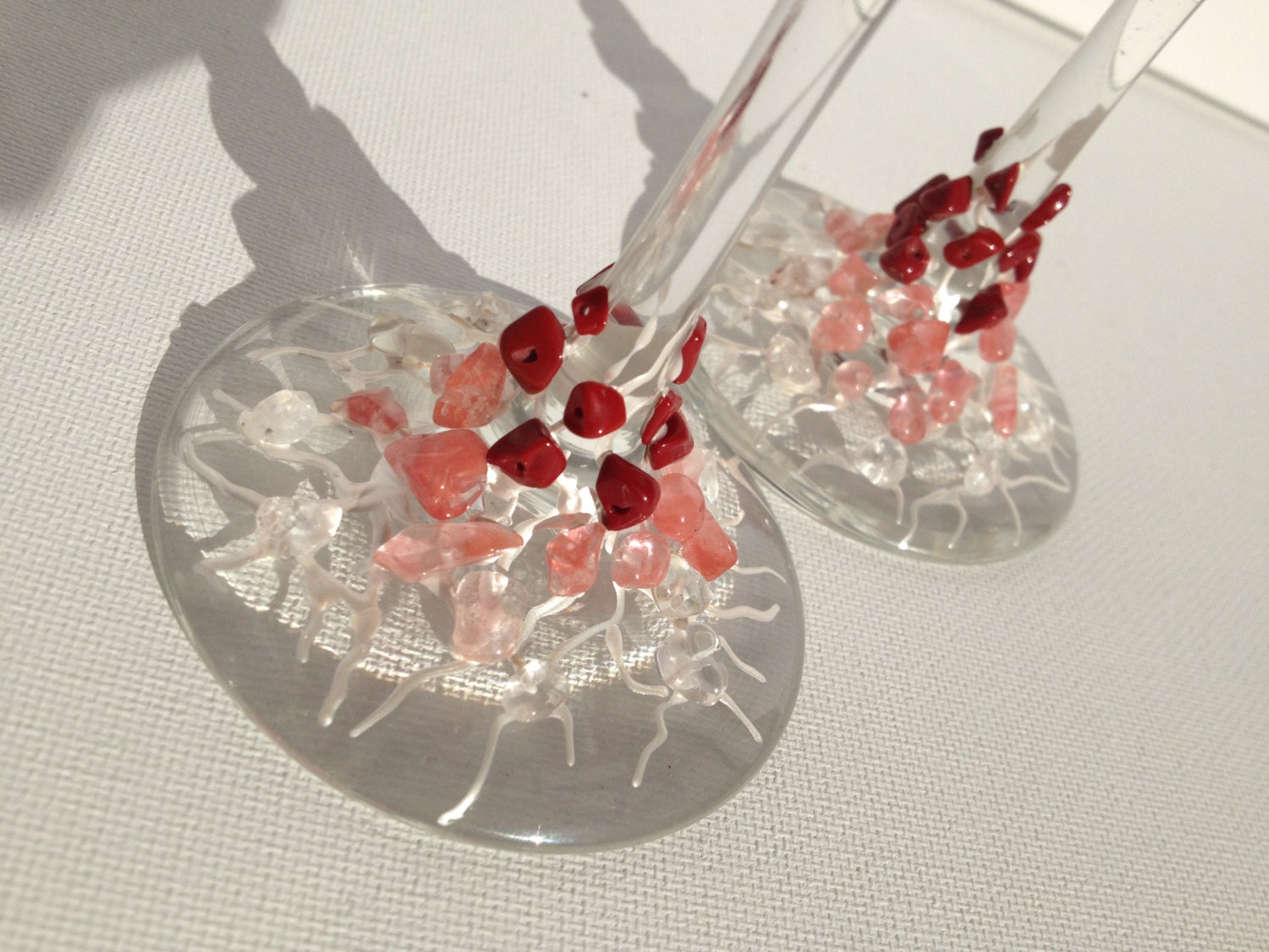 Wedding Champagne Glasses Hand Decorated With Semiprecious