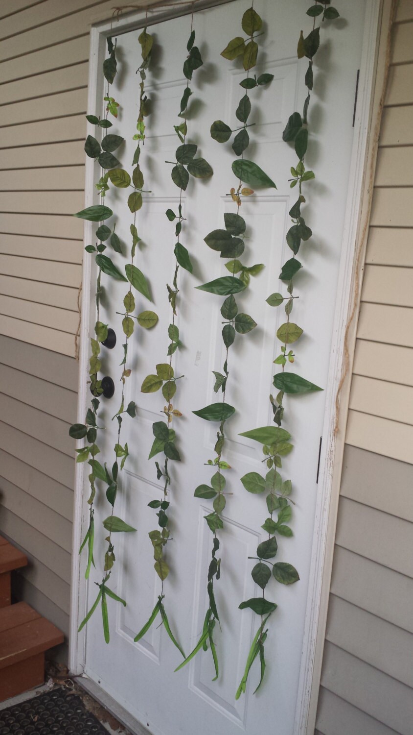 Upcycled Leaves Garland Doorway Curtain Green Leaves Upcycled Leaves Garland Doorway Curtain Green Leaves