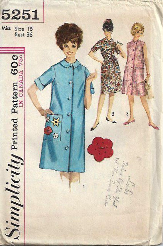 VTG 1960's Duster Pattern Simplicity 5251 Size 16 UNCUT