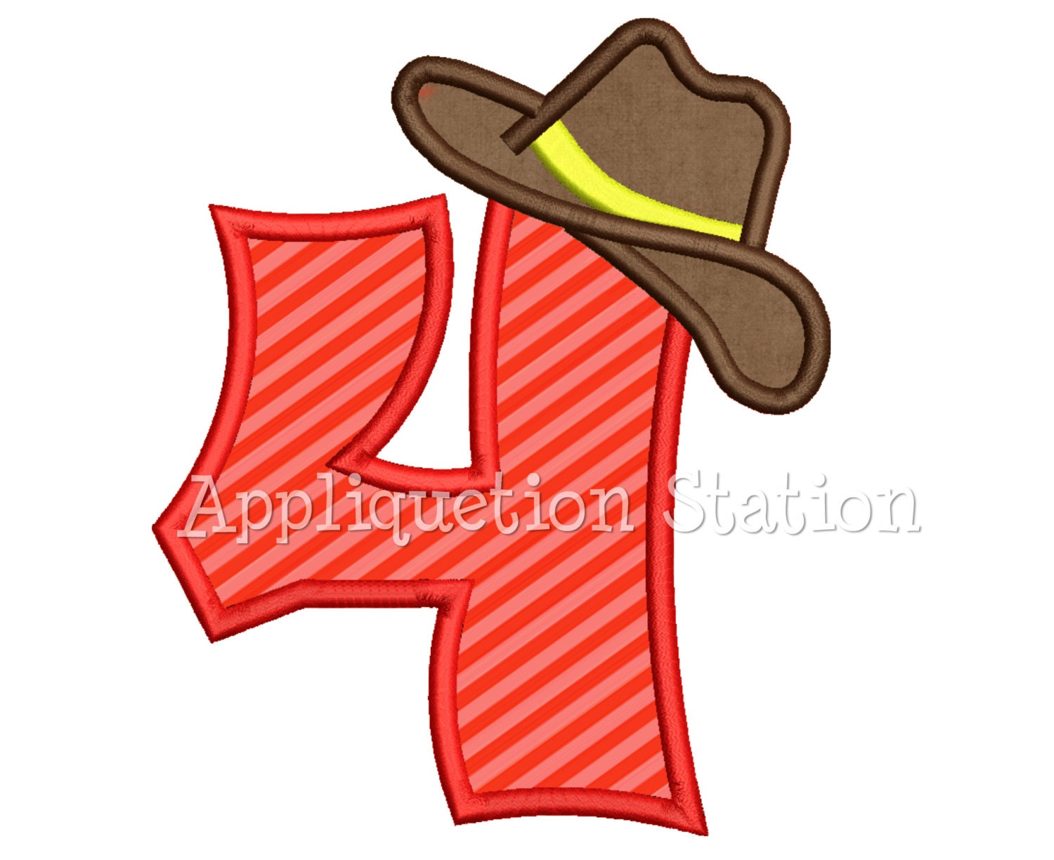 Number Four Cowboy Hat 4th Birthday Applique Machine