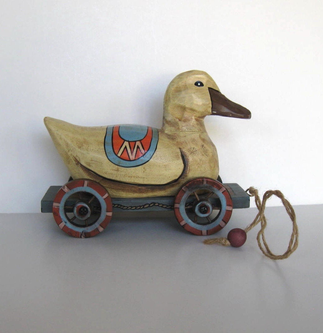 SALE Duck Pull Toy Vintage Wood Duck Animal Home Decor