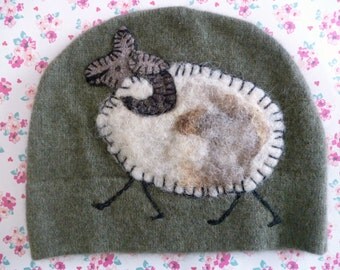 Baa- Cashmere Hat Baby Upcycled - Shetland Sheep Applique with Shetland ...