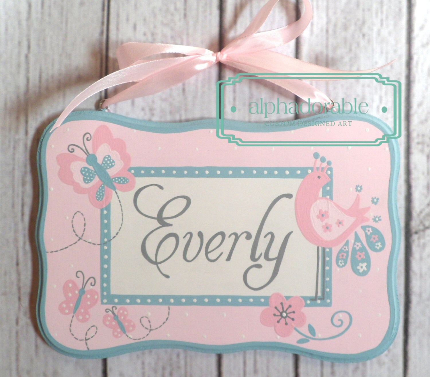 Custom Artisan hand painted name sign name plate plaque Pink