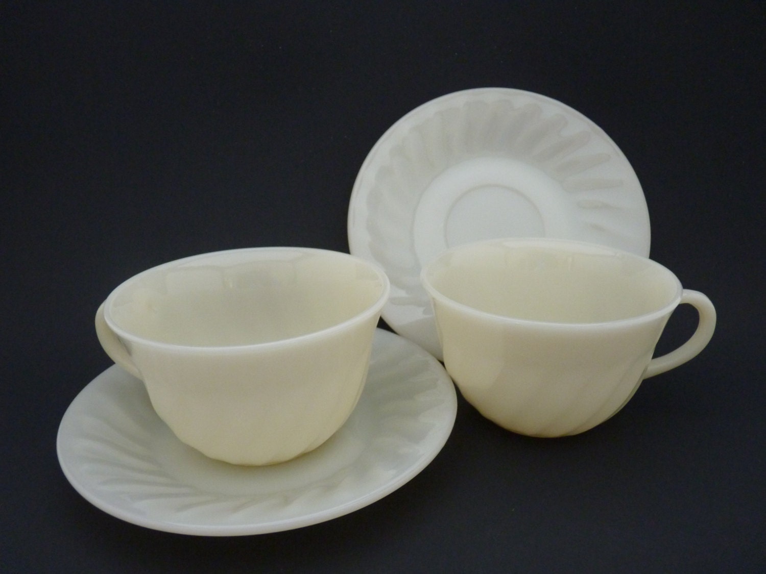 Fire King Swirl Cup and Saucer Ivory Swirl by castawaycollectibles