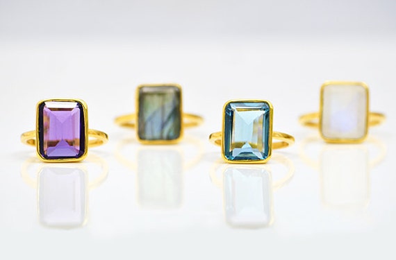 Labradorite ring Large rectangle ring Faceted natural