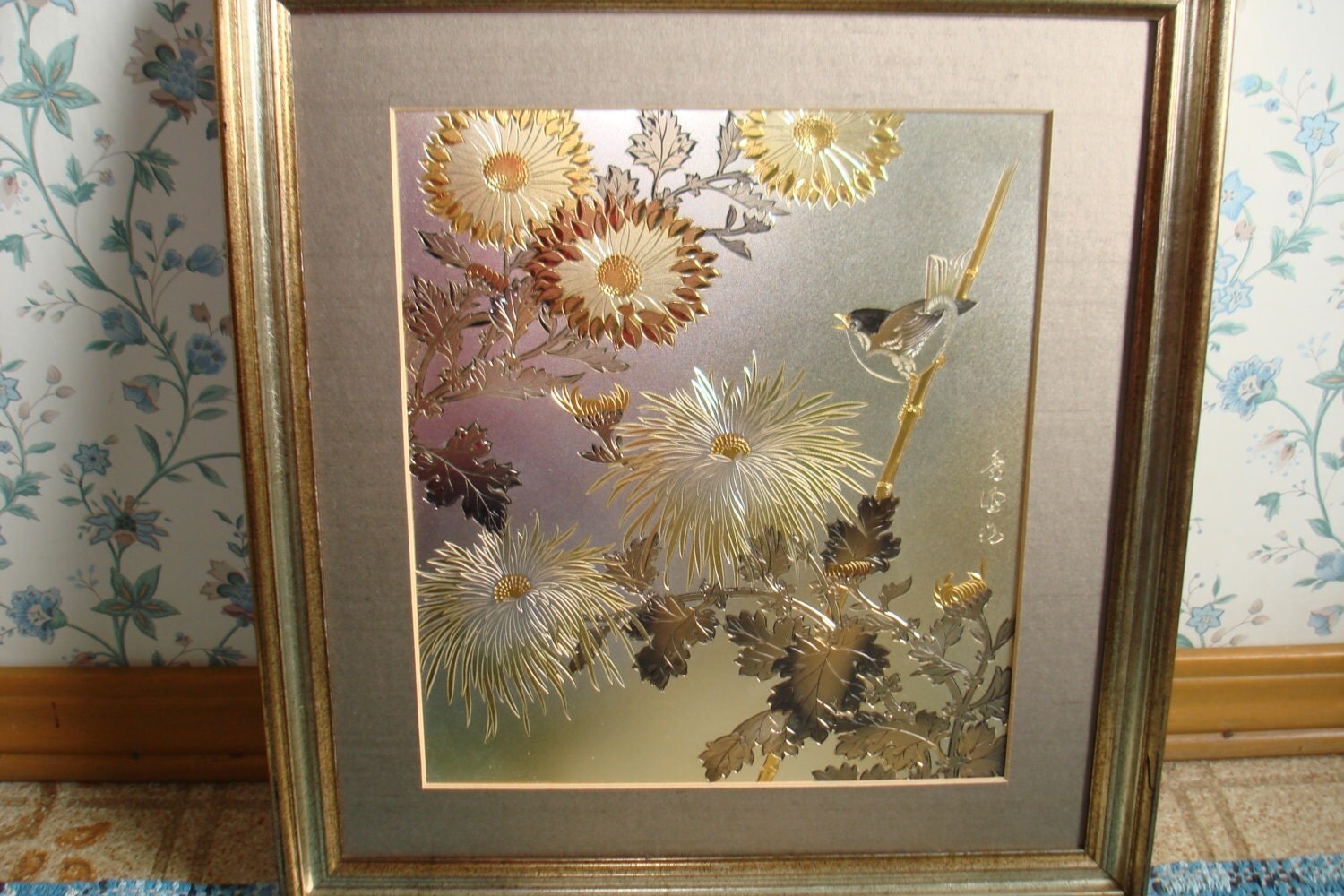 Vintage Lin Art Ltd. Chokin Floral Bird by GrantCityVintage