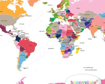 Pink world map | Etsy