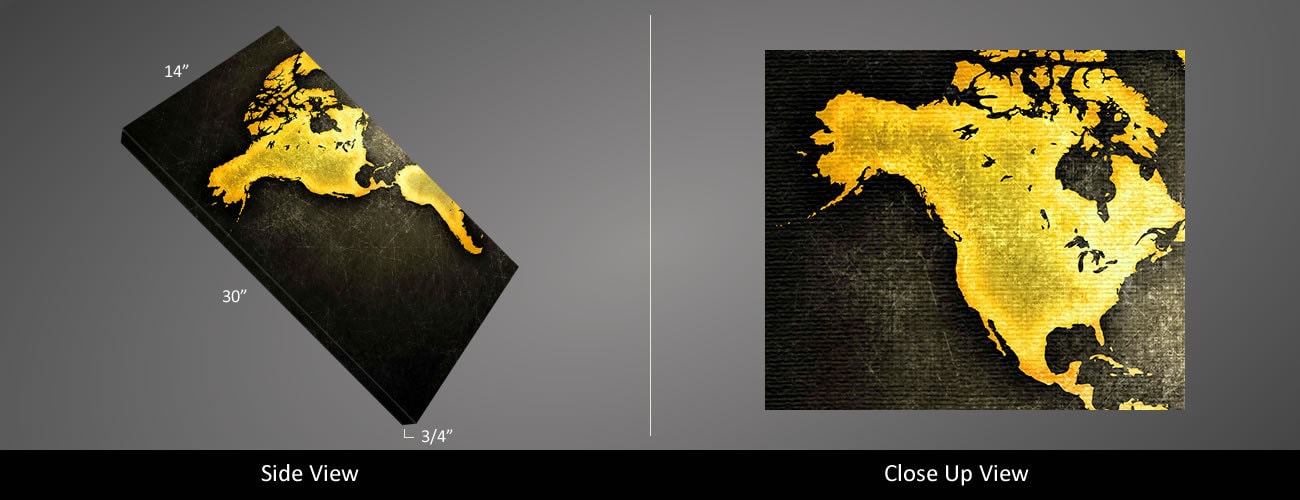 Framed Huge 3 Panel World Map Giclee Canvas by ModernWallDeco