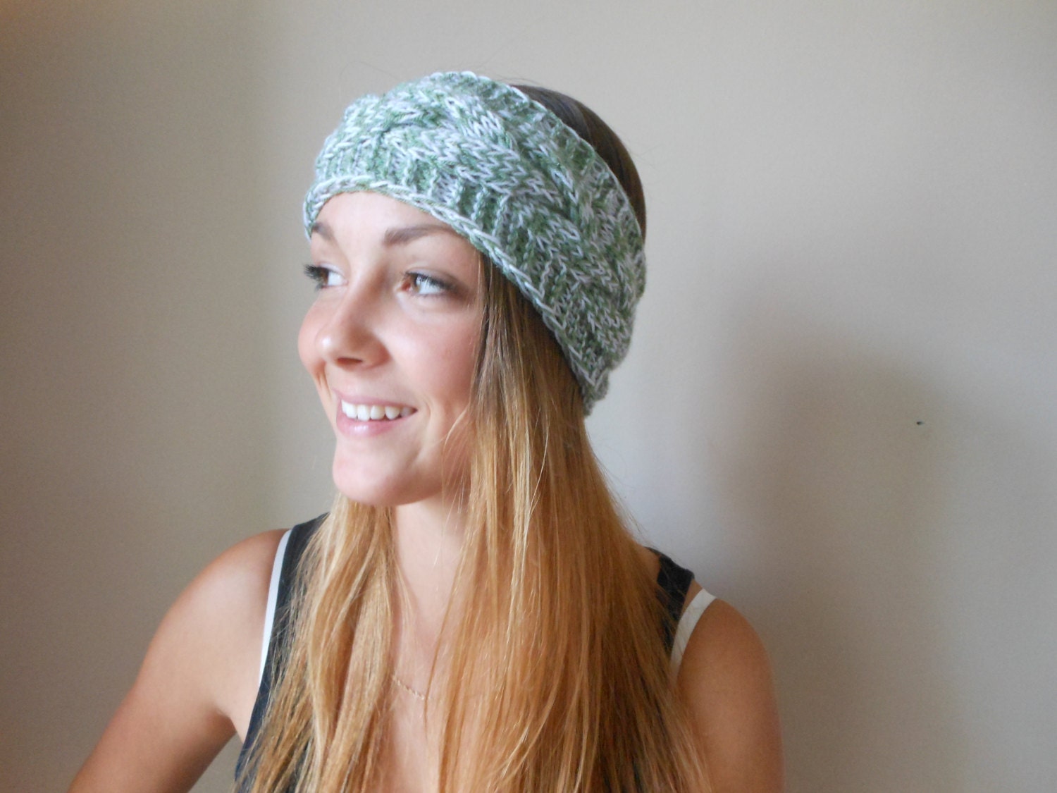 Knit Cable Headband Ear Warmer Head Warmer Green By Myknitcroch