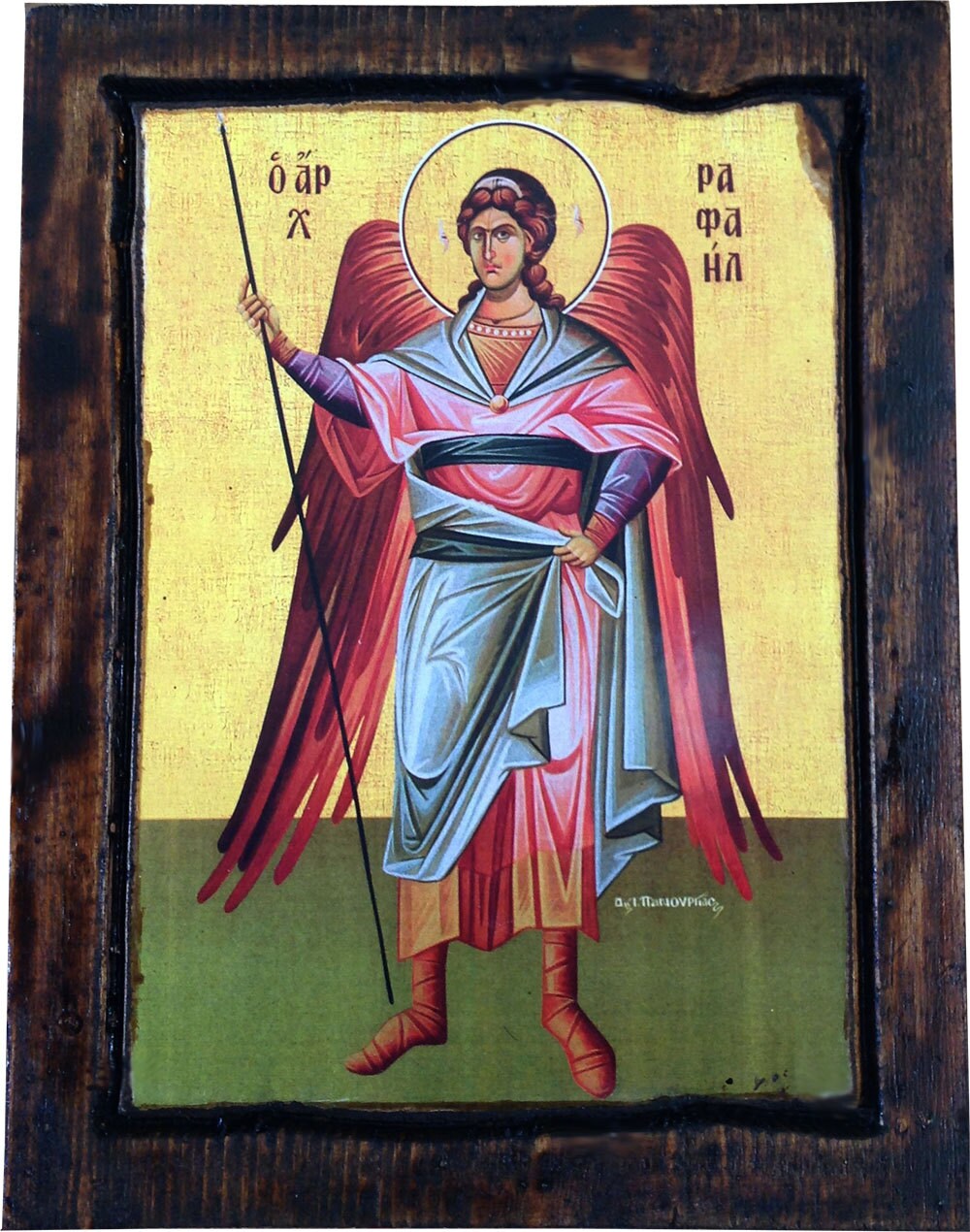 Archangel Raphael Orthodox Byzantine icon on wood handmade