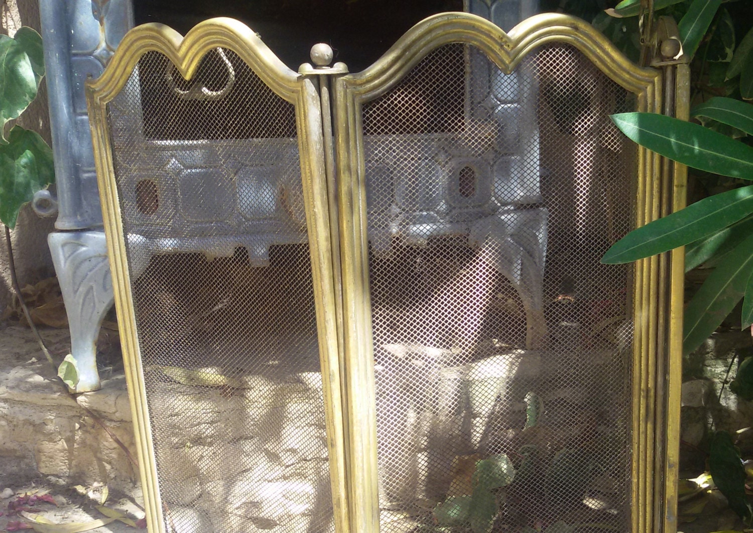 Victorian 1900’s French Fire Screen Brass Mesh Folding Panels with ...