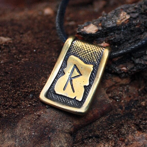 Bronze Raido Rad Rune Scroll Viking Amulet Runic Nordic