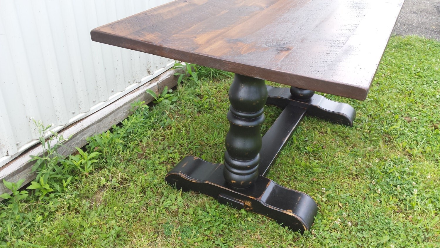 Rough Lumber Trestle Table Cottage Dining Table / Rustic