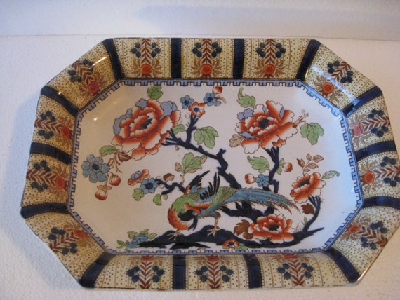 Vintage Burslem Losol Ware Serving Dish Shanghai Pattern/