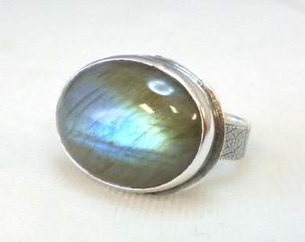 Labradorite Ring .. Sterling Silver and Oval Labradorite Ring ...